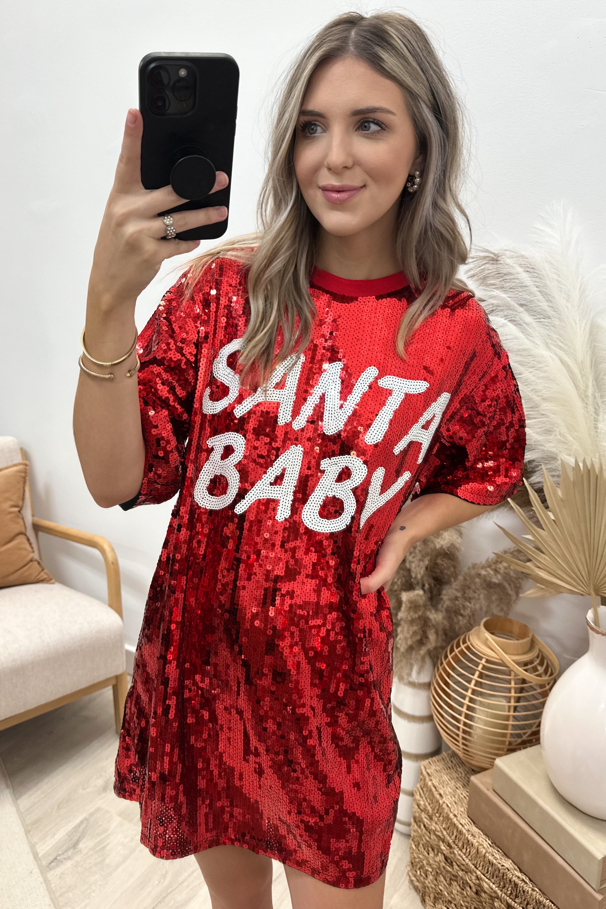 "Santa Baby" Sequin Dress (Red) – Happily Ever Aften