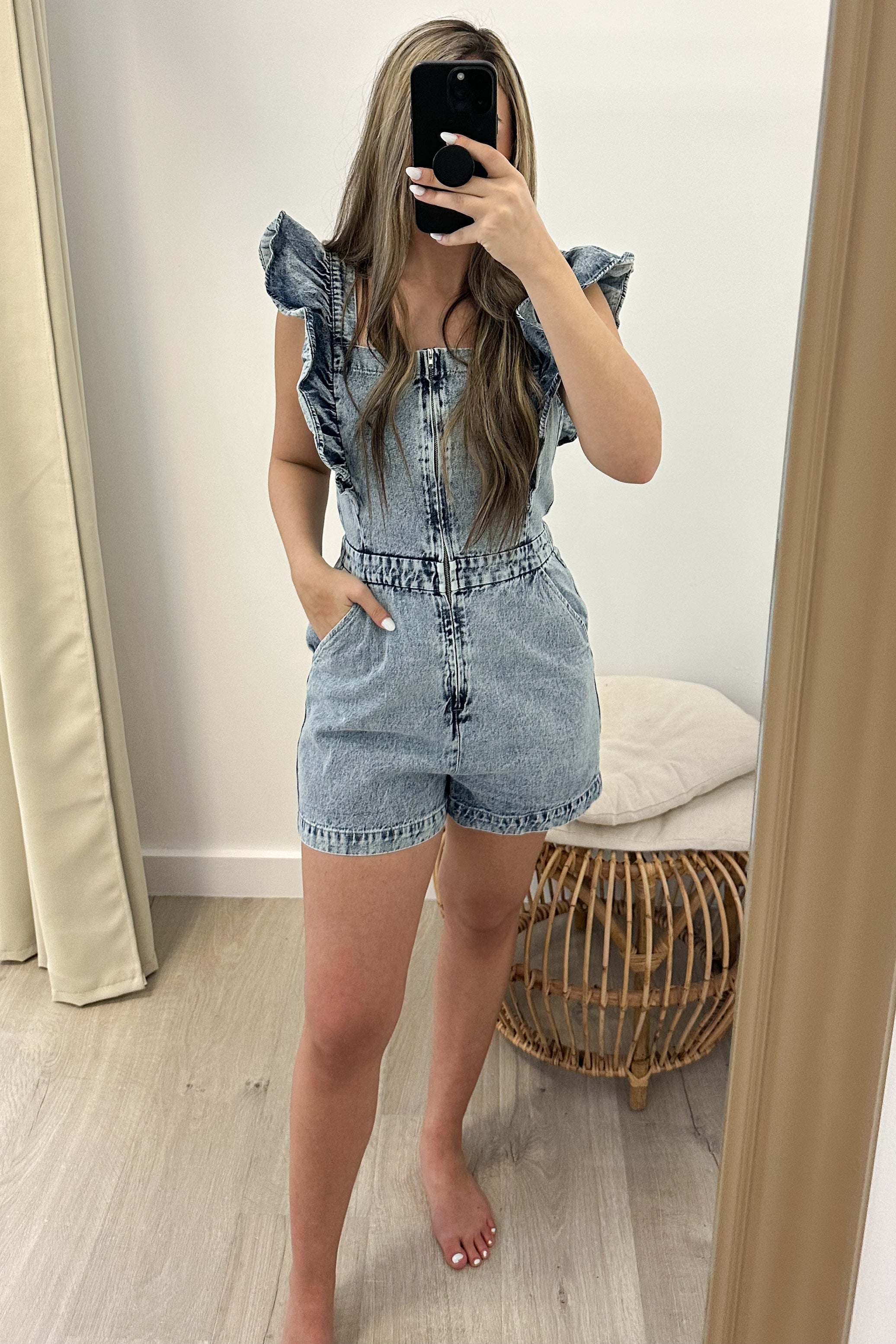 "Still The One" Romper (Blue Denim) – Happily Ever Aften